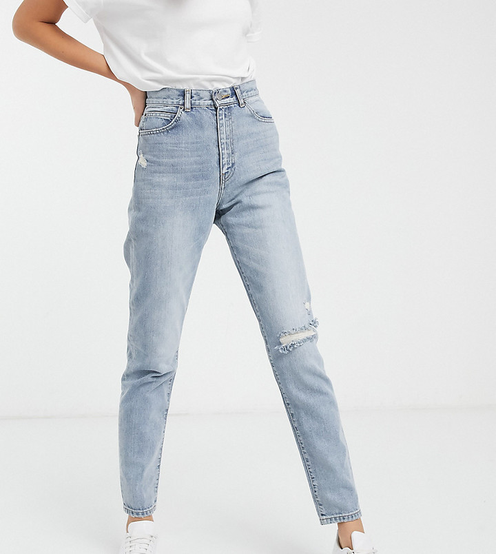 Dr Denim Tall Nora high rise mom jean with rip in blue - ShopStyle
