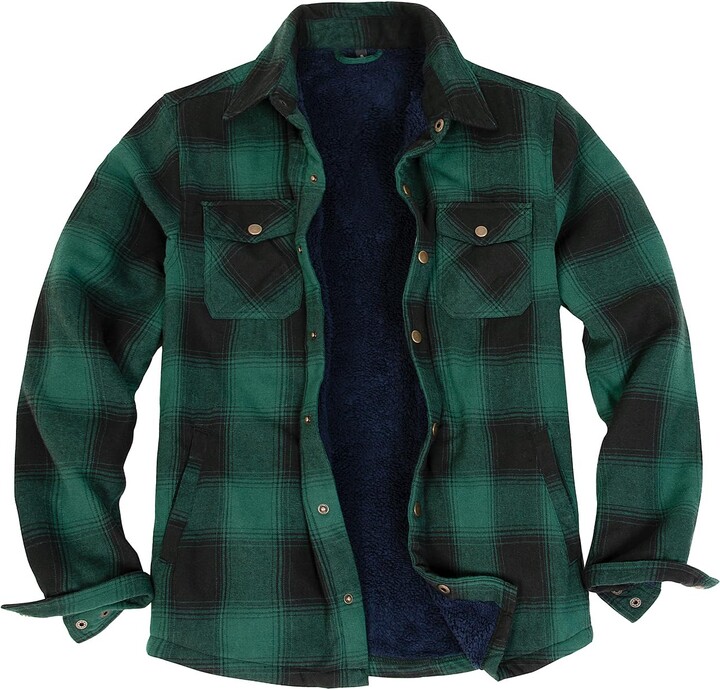 ZENTHACE Men's Sherpa Fleece Lined Plaid Flannel Jackets Fall Winter ...