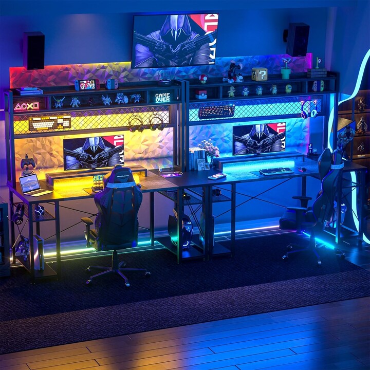 DECO 48 Gaming Desk with Hutch, Large Computer Desk with LED and ...