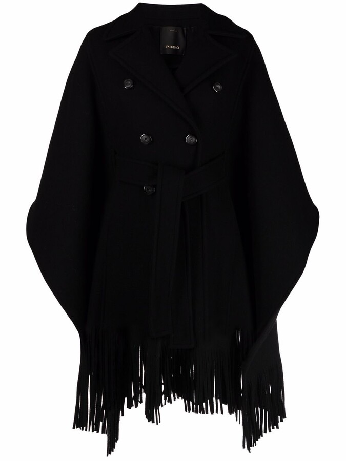 Pinko Double-Breasted Draped Tassel Poncho - ShopStyle Capes