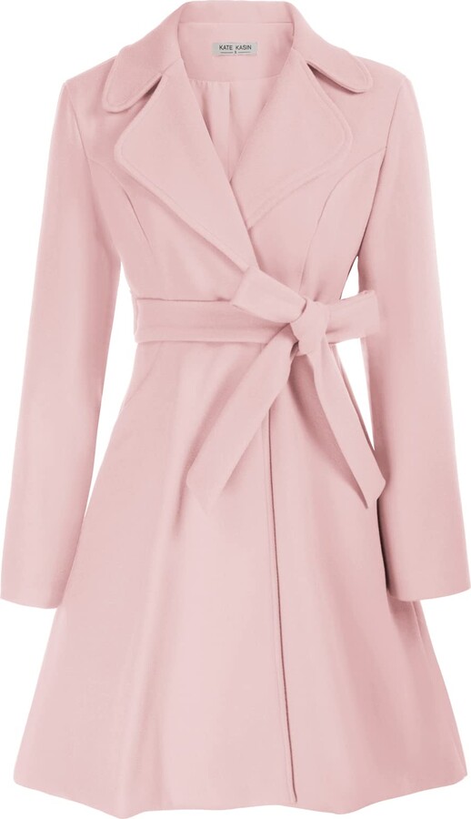 KATE KASIN Women's Lapel Tighten The Waist Long Trench Coat Warm Winter ...