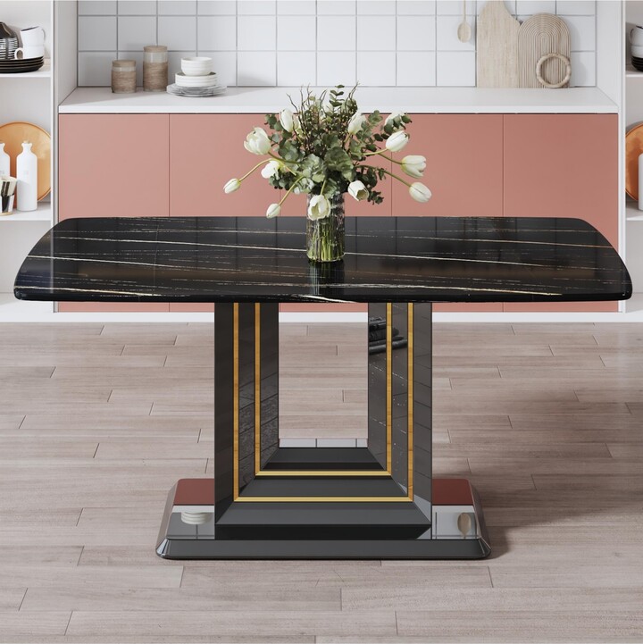 Simplie Fun Dining table. Black imitation marble pattern desktop. Black ...