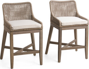 TJMAXX Set Of 2 Grid Weave Rope Counter Stools With Acacia Wood Base ...