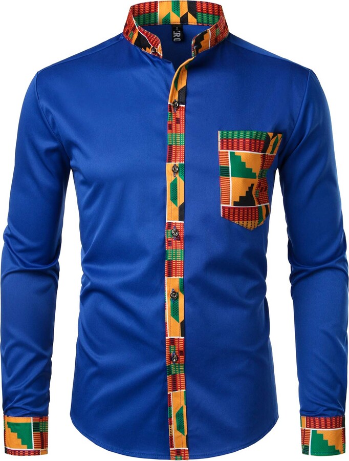 ZEROYAA Men's Hipster African Tribal Graphic Patchwork Design Slim Fit ...