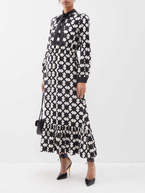 Gucci Rhombus Tile-print Silk-twill Maxi Dress - ShopStyle