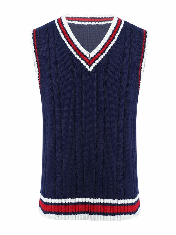 Aislor Kids Boys Stripes Lace Knitted Crochet Vest Student V Neck ...
