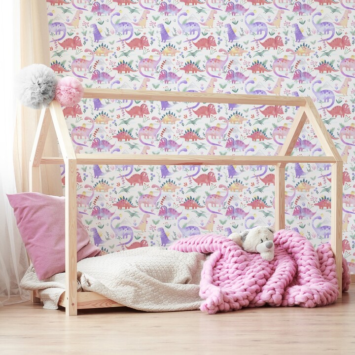 Dunelm Dinosaur Pink Wallpaper Pink/Purple/Yellow - ShopStyle