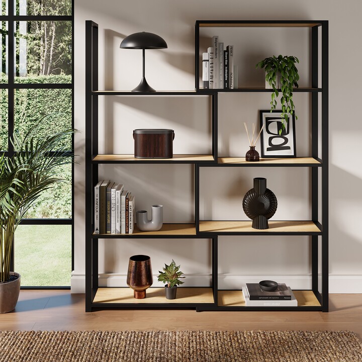 Dunelm Tilden Tall Extendable Shelving Unit, Oak Effect Black ...