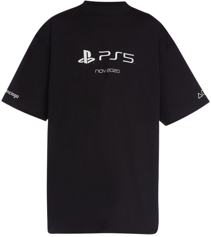 Balenciaga X PlayStation PS5 Oversized T-shirt Black and White - ShopStyle