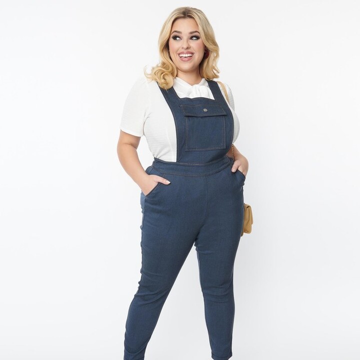 Unique Vintage Plus Size Dark Denim Overalls - ShopStyle