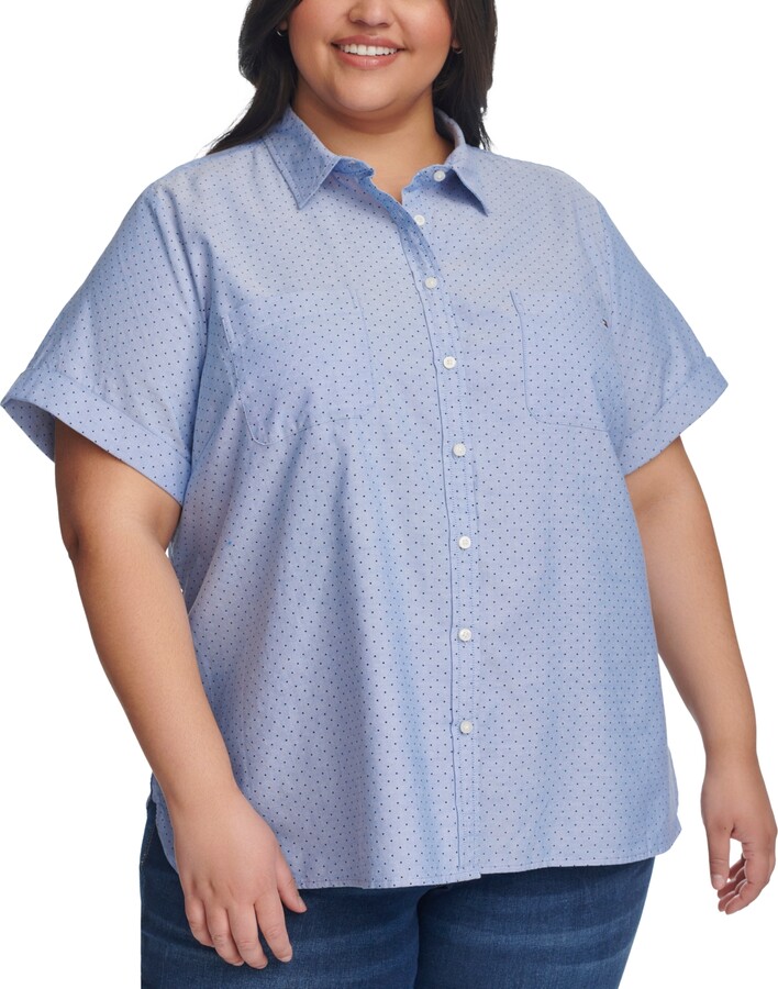 Tommy Hilfiger Plus Size Cotton Pin-Dot Camp Shirt - ShopStyle