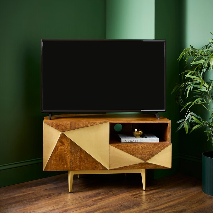 Dunelm Zadie Corner Tv Unit for Tvs Up To 42, Mango Wood Natural ...