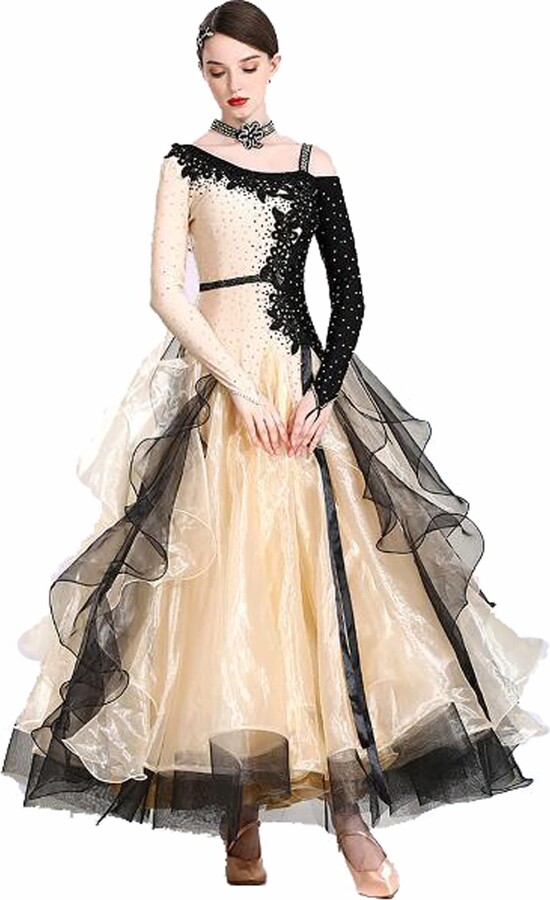 YDHTIZ Ballroom Dance Competition Dresses for Women Long Sleeve Waltz ...