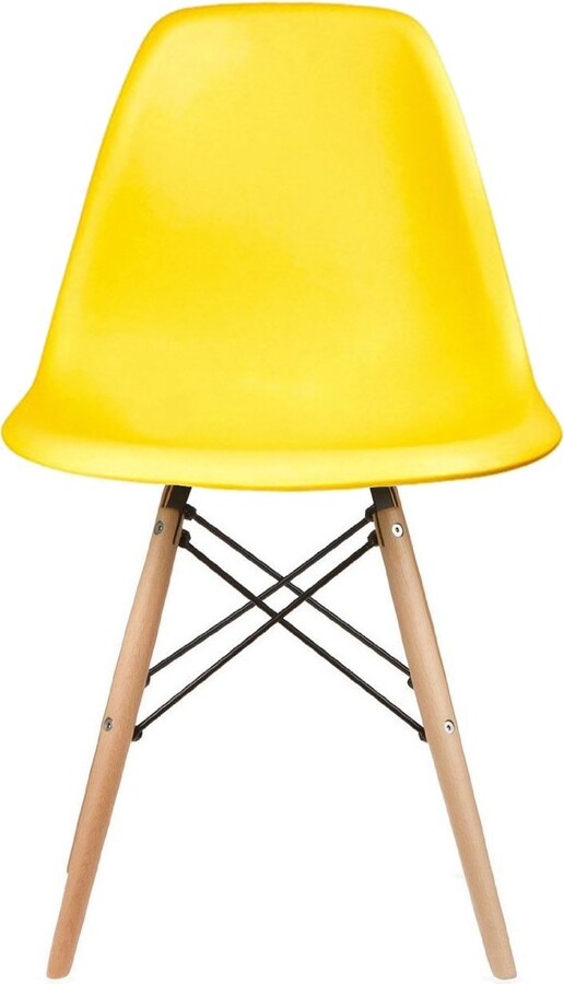 2xhome Yellow - DSW Molded Plastic Shell Bedroom Dining Side Ray Chair with Brown Wood Eiffel ...