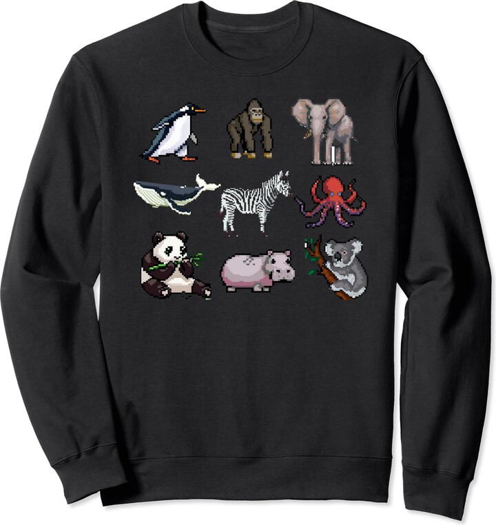 Retro Pixelated Characters Gaming Apparel Pixel Art 8 Bit Video Game Gamer Animals Zoo Retro ...