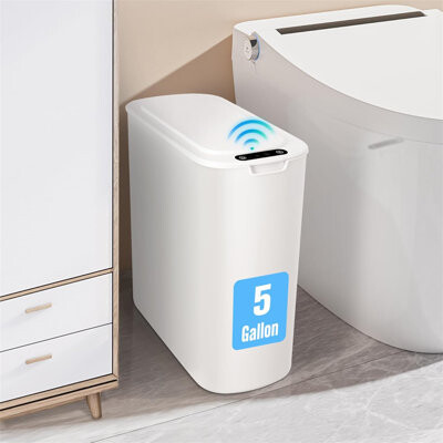 Cubiker 5 Gallon Automatic Bathroom Trash Can, White Touchless Garbage ...