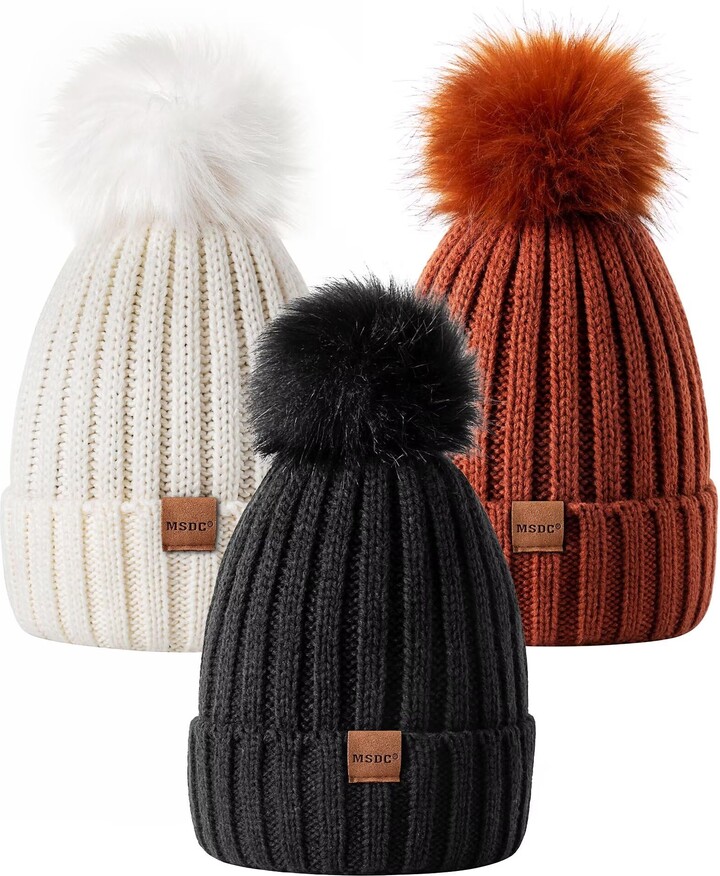 MSDC Beanie Hats for Women 3 Pack with Pom Pom - ShopStyle