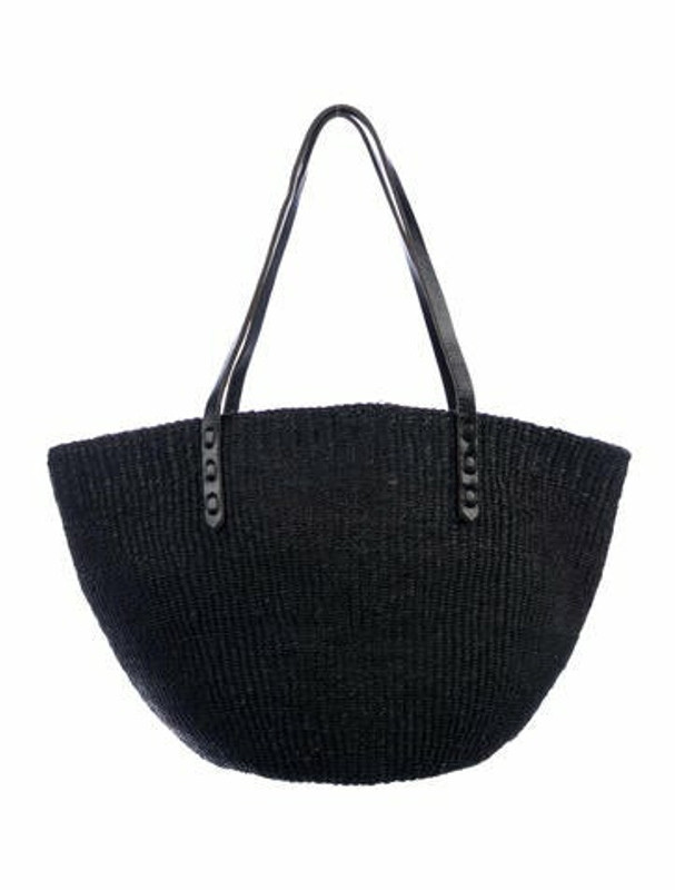 Clare Vivier Leather-Trimmed Raffia Tote Black - ShopStyle