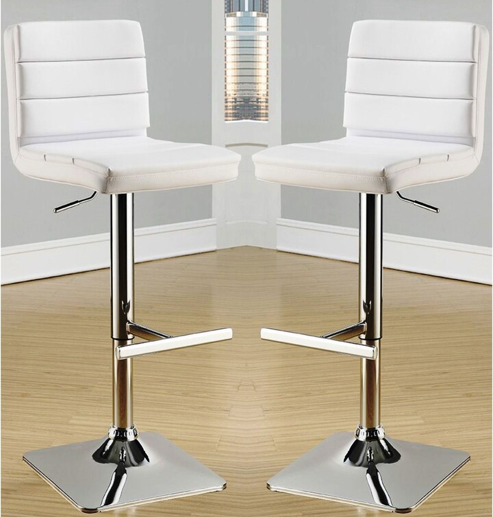 Horizontal Design White Adjustable Swivel Stools with Square Chrome ...