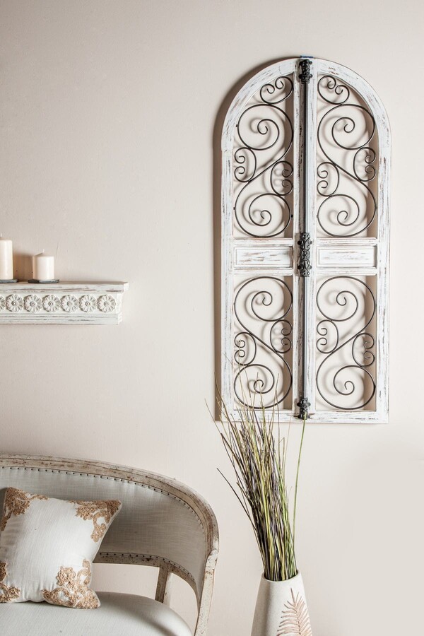 SONOMA SAGE HOME Gray Wood Arched Window Inspired Scroll Wall Decor ...