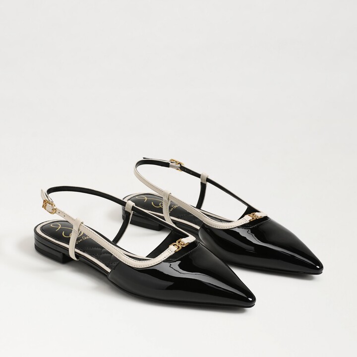 Sam Edelman Cohen Slingback Pointy Toe Flat Black Patent/White - ShopStyle