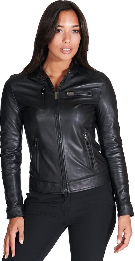 D'Arienzo Black Women Italian Leather Biker Jacket Moto Style Genuine ...