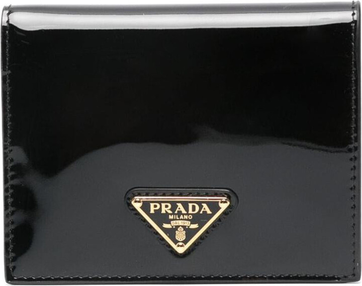 Prada logo-plaque high-shine finish leather wallet - ShopStyle
