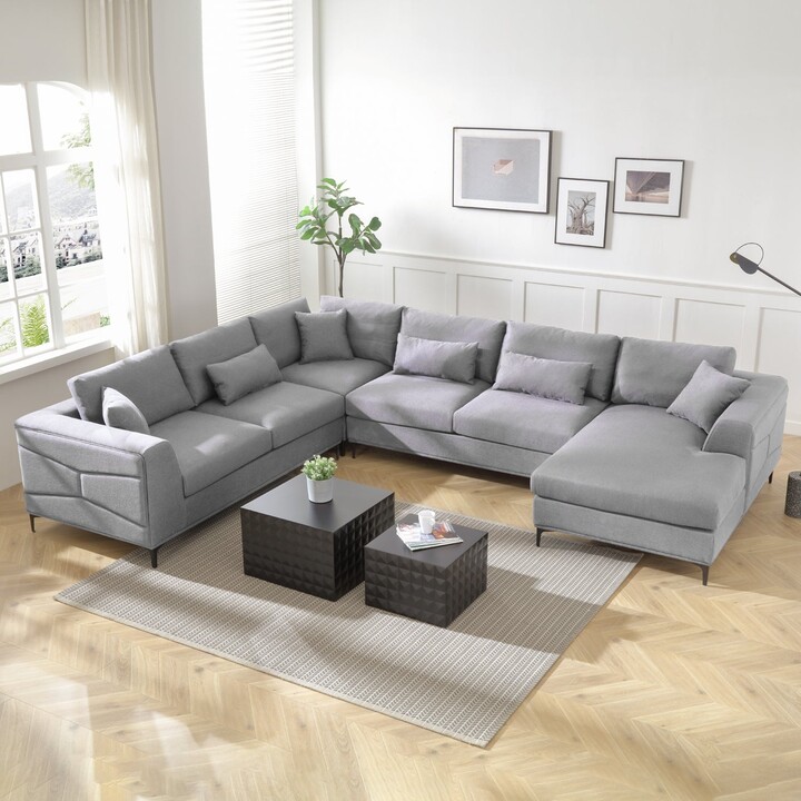 WilliamSpace Modern Grey 145" x 117" L-Shape Large Sectional Sofas for ...