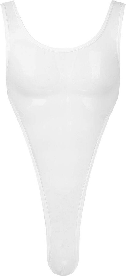 FEESHOW Mens Lingerie Deep U Neck High Cut Thong Leotard Mesh Tank ...