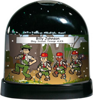 The Holiday Aisle Ntt Cartoon Caricature Boy Scout Troop Snow Globe ...