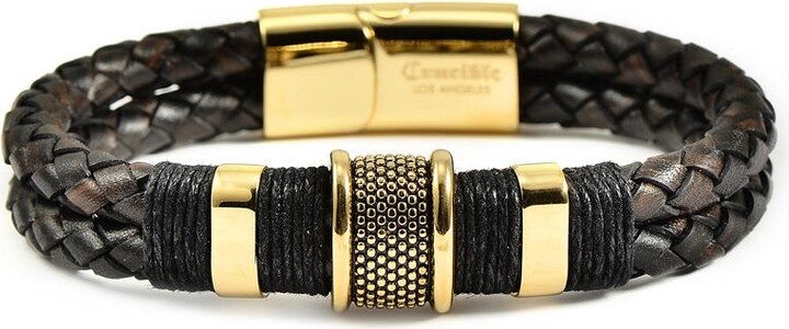 Crucible Jewelry Crucible Los Angeles Dark Brown Leather and Gold IP ...