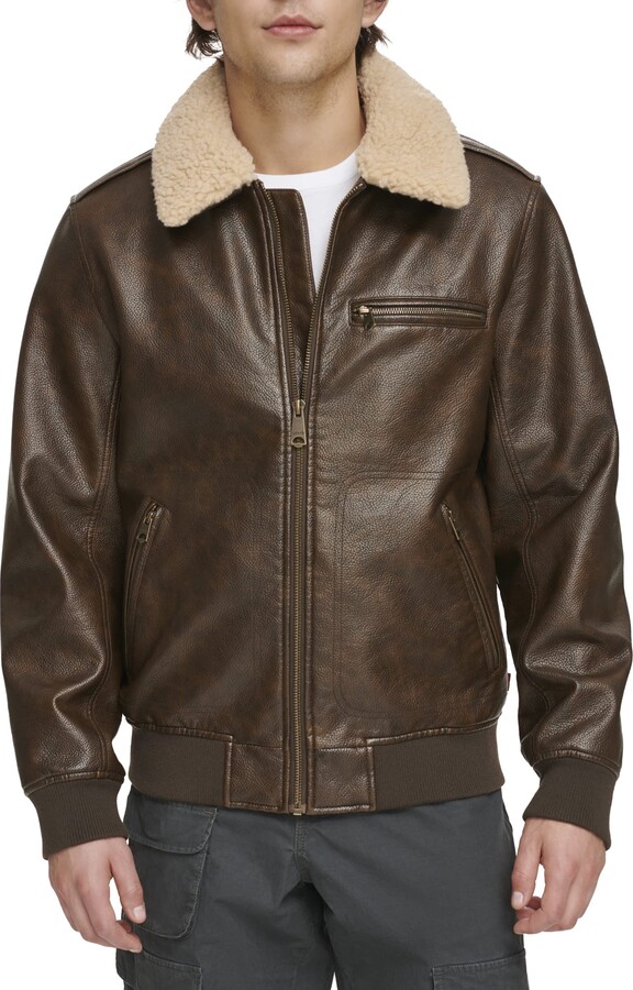 Levi's Men's Faux Leather Aviator Bomber Jacket with Sherpa Collar ...