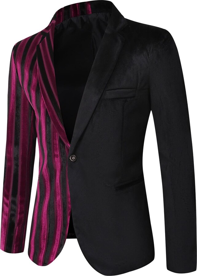 CreoQIJI Training Men's Open Slim Fit Suit Jacket with One Button and ...