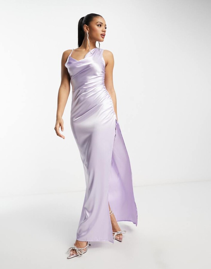 First Distraction the label statement one shoulder satin maxi dress in ...