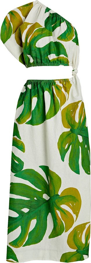 Farm Rio Monsterra One-Shoulder Cut-Out Maxi Dress - ShopStyle