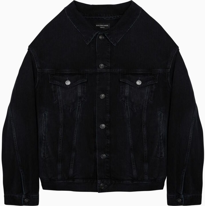 Balenciaga Off Shoulder Dark Denim Jacket - ShopStyle