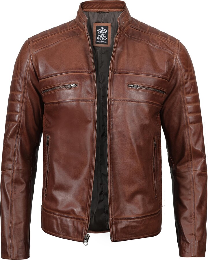 fjackets Cafe Racer Men's Leather Jacket - Genuine Leather Brown Jacket ...
