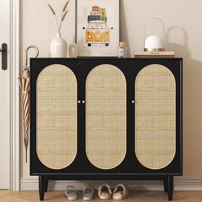 RARLON Rattan Woven Solid Wood Shoe Cabinet Japanese Shoe 20 Pair Shoe ...