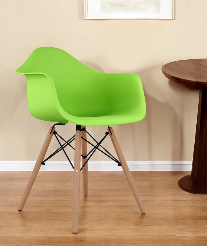 Homezia Green And Natural Heavy Duty Plastic And Solid Wood Dining Arm ...
