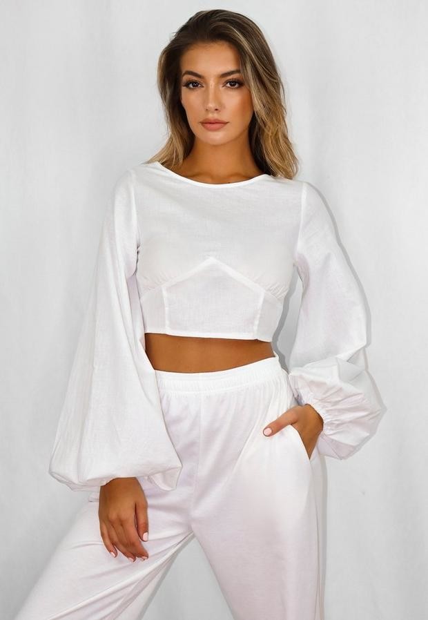 Missguided White Balloon Sleeve Corset Panel Crop Top - ShopStyle