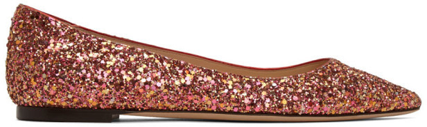 Jimmy Choo Pink Blast Coarse Glitter Romy Flats - ShopStyle