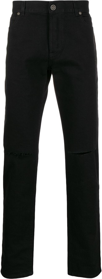 Balmain Ripped Knee Straight-Leg Jeans - ShopStyle