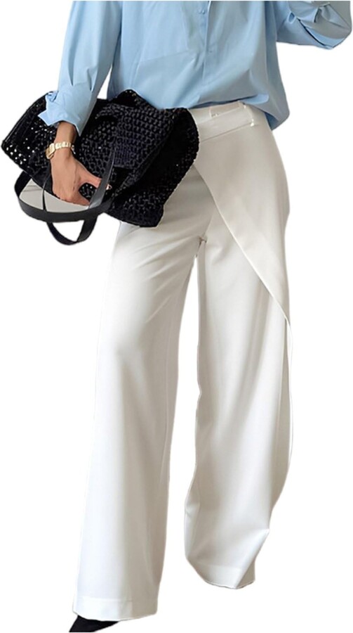 POSQTVR Women's Chic Wide Leg Pants Dressy High Waisted Business Pant ...