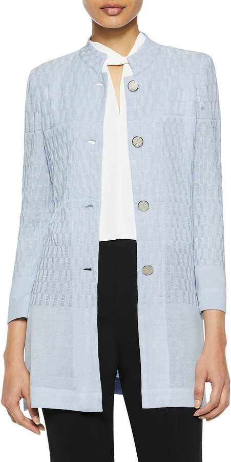 Misook Plus Size Mandarin-Collar Basketweave Knit Jacket - ShopStyle