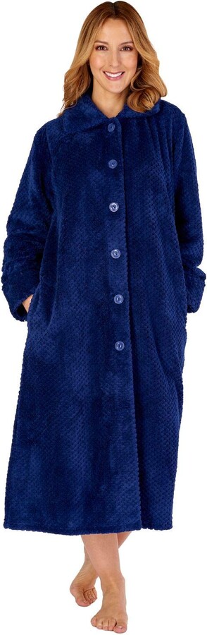 Slenderella Ladies Button Up Dressing Gown Super Soft Waffle Fleece ...