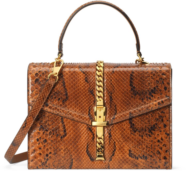Gucci Sylvie 1969 python small top handle bag - ShopStyle
