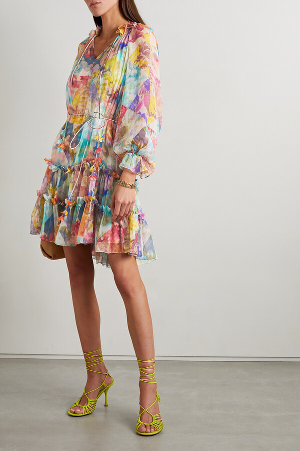 Zimmermann High Tide Belted Ruffled Floral-print Silk-crepon Mini Dress ...
