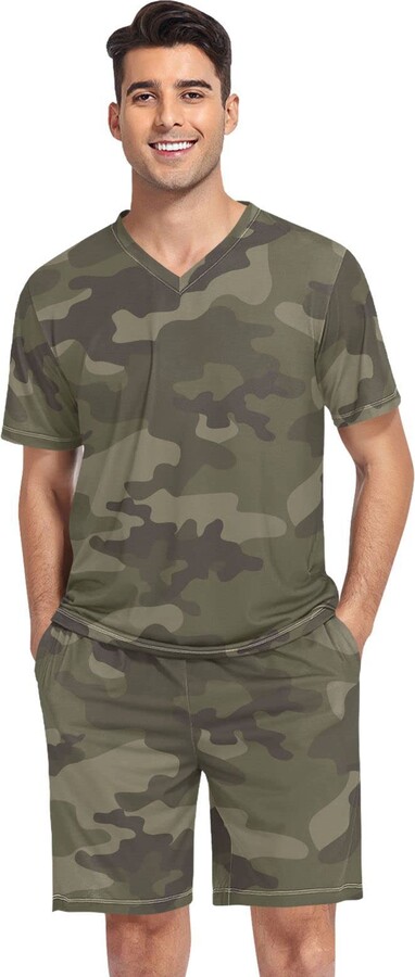 linqin Mens Army Camo Pajama Set Mens Short Pajamas Set Cotton Suit ...