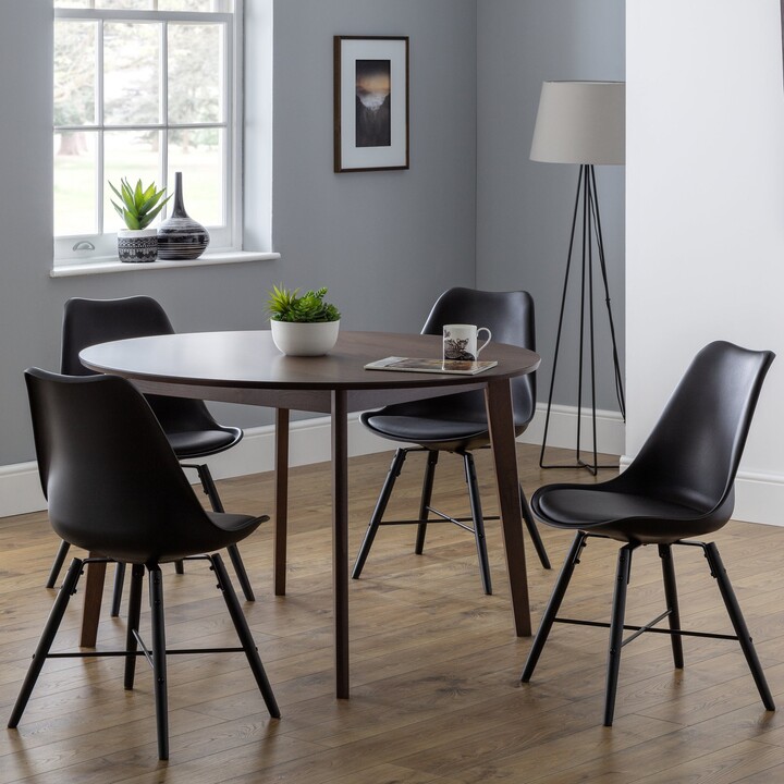 Dunelm Farringdon Round Dining Table with 4 Kari Chairs, Beech Wood Walnut (Brown) - ShopStyle