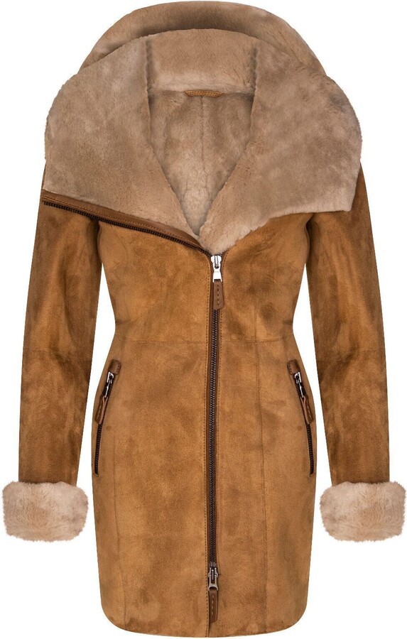 Infinity Leather Merino Sheepskin Hooded Coat-Ryde - Tan - ShopStyle Coats